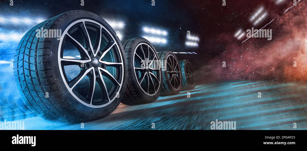 Car tires on a race track Stock Photo - Alamy