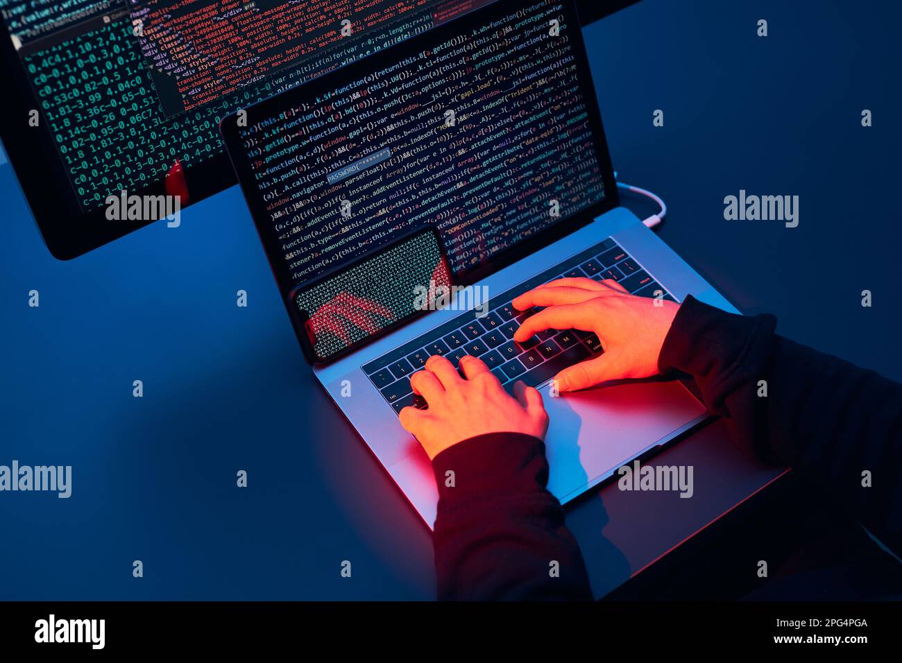 Man using computer and programming to break code. Cyber security threat ...