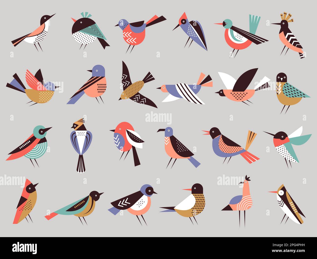 Stylized birds. Geometrical flying sparrows and doves recent vector ...