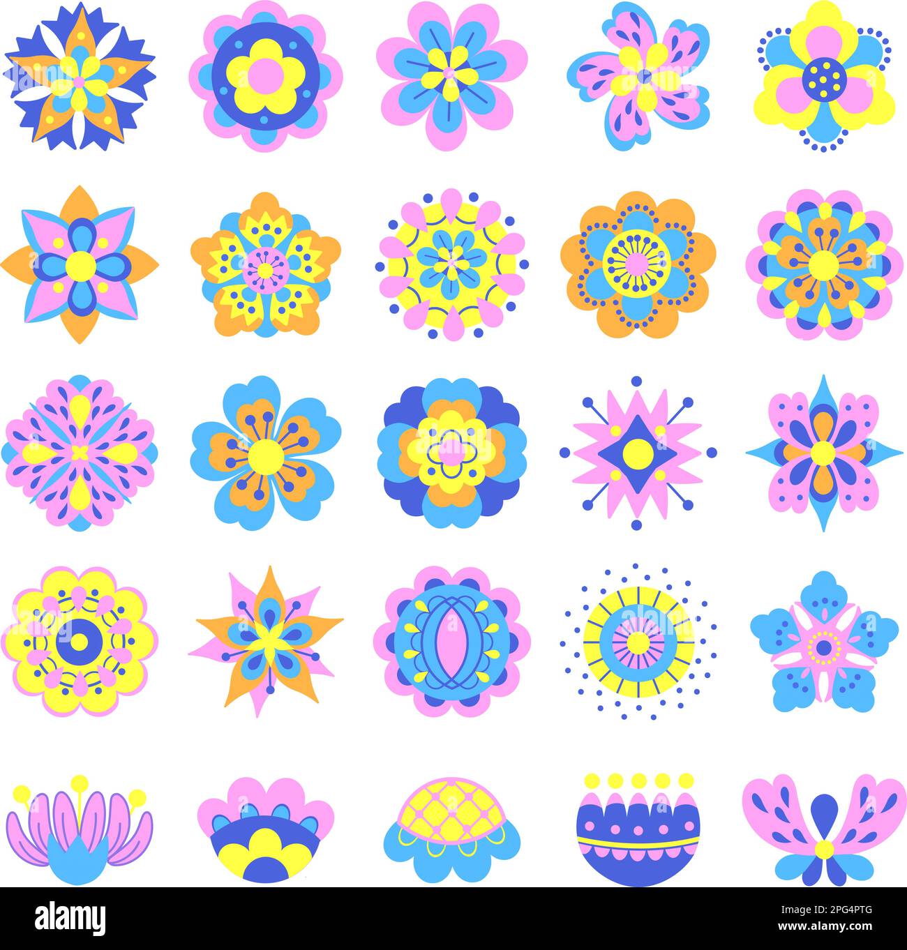 Color flower pictogram, flat daisy flowers design. Damask style graphic ...