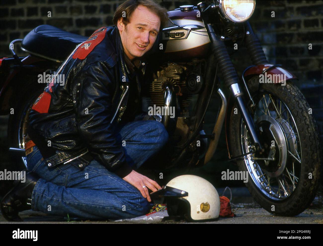 Actor Tim Woodward with his Triumph Bonneville classic motorcycle Stock ...