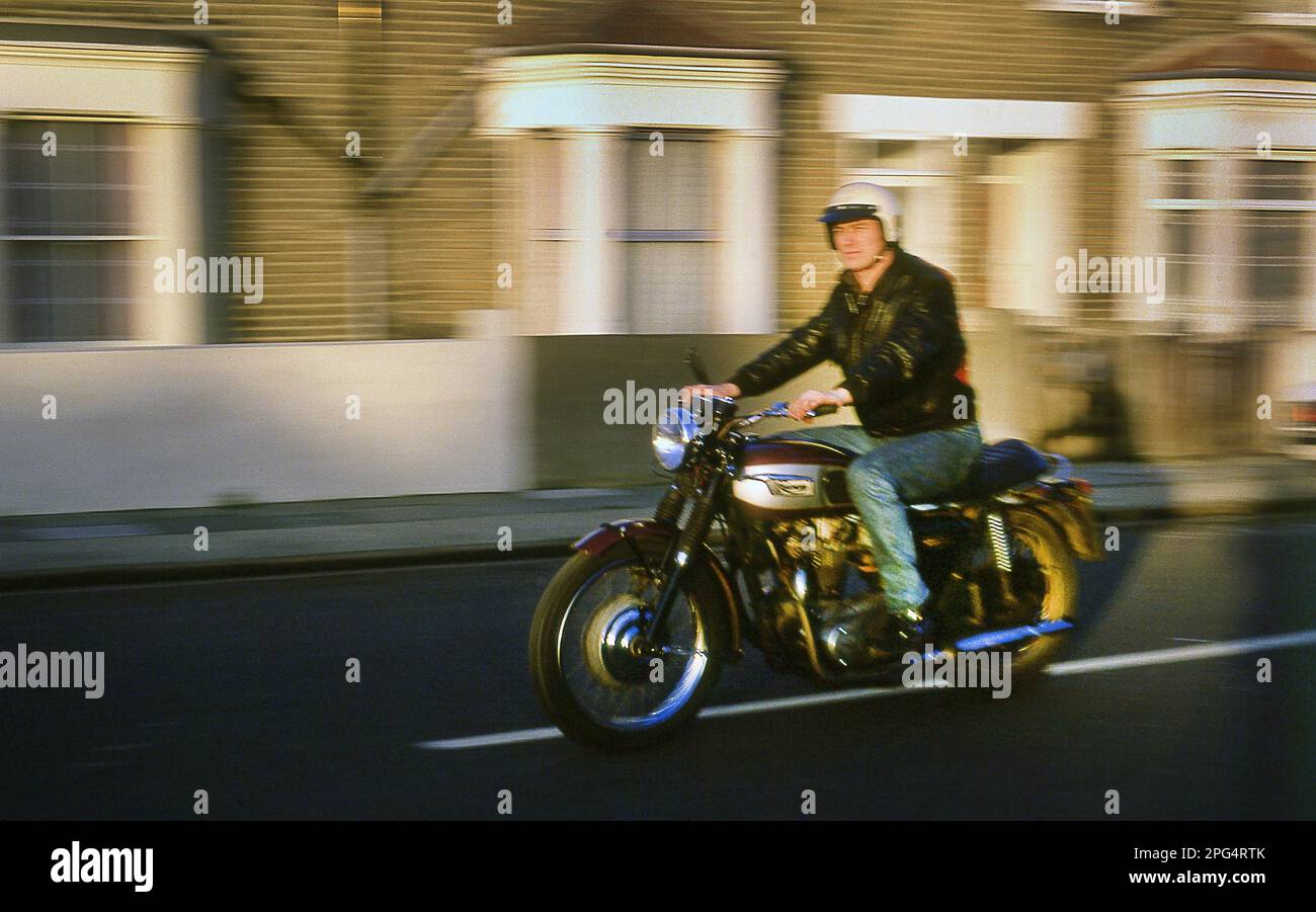 Actor Tim Woodward with his Triumph Bonneville classic motorcycle Stock ...