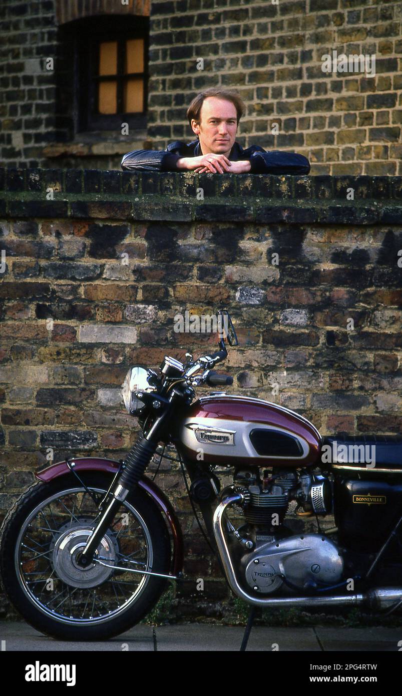 Actor Tim Woodward with his Triumph Bonneville classic motorcycle Stock ...