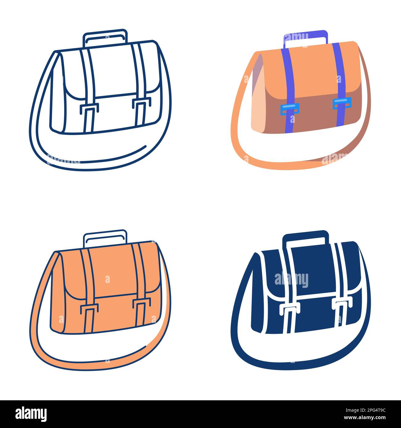 Shoulder bag of postman icon set in flat and line style. Postal bag ...