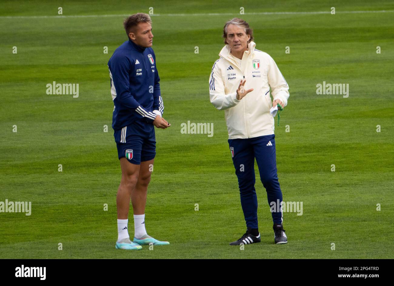 Coverciano, Italy. 20th Mar, 2023. Italy Head coach Mancini and Mateo ...