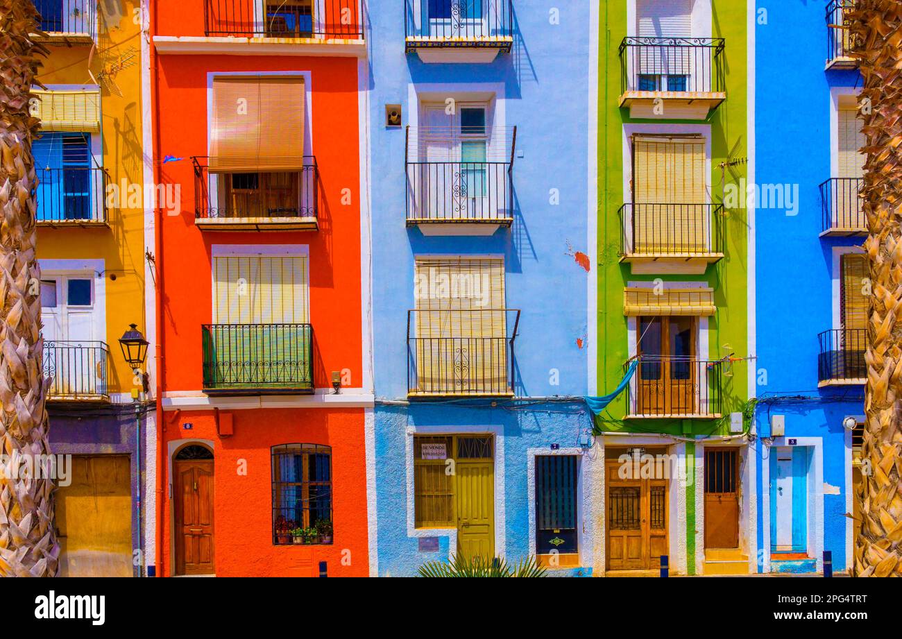 Colorful houses in Villajoyosa, Spain Stock Photo - Alamy