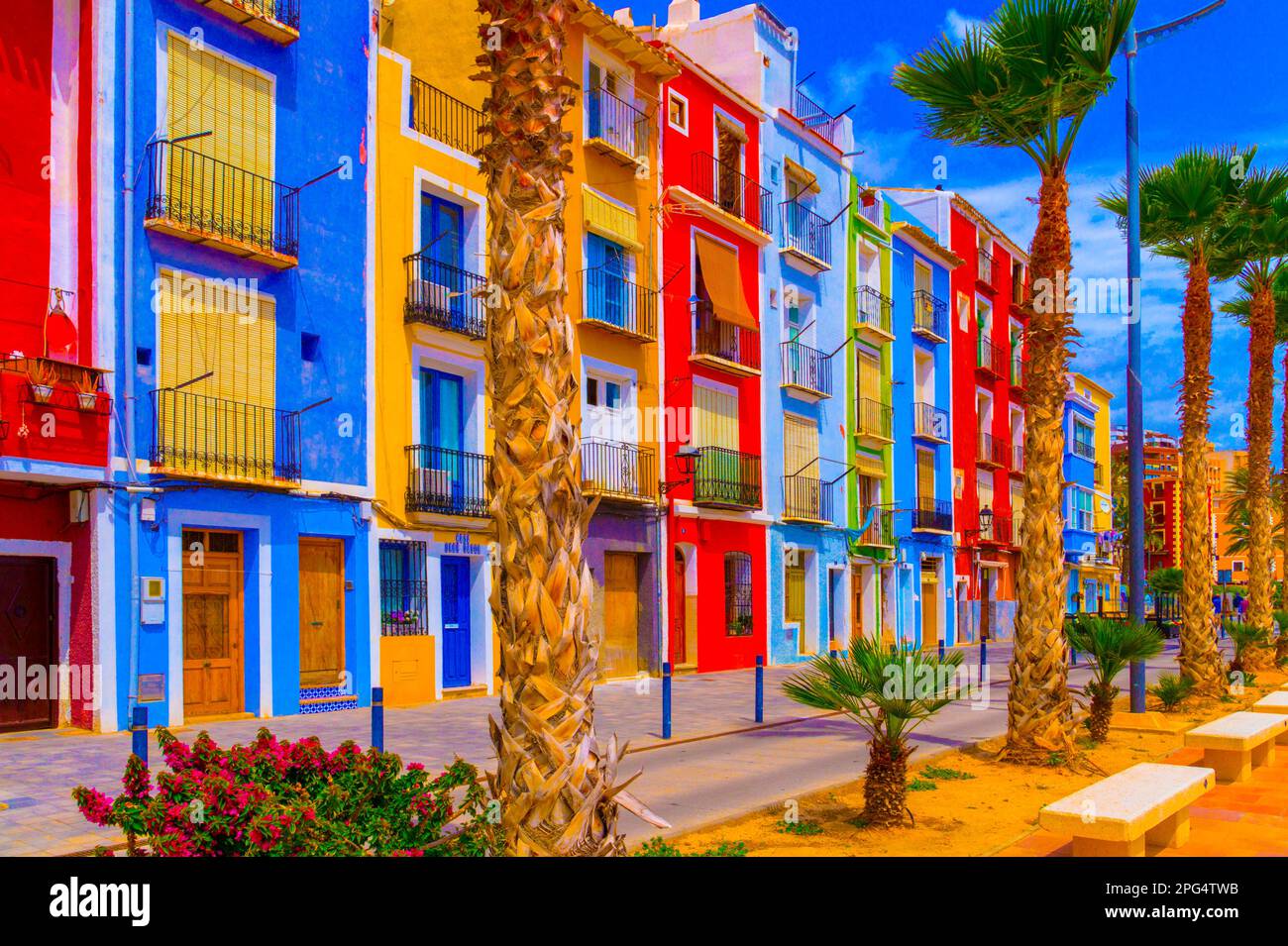 Colorful houses in Villajoyosa, Spain Stock Photo - Alamy