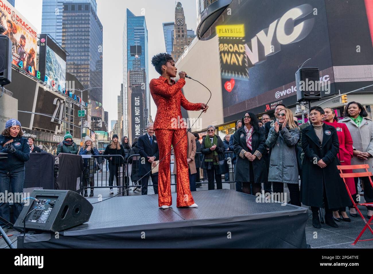 Anna Uzele Performs As Mayor Eric Adams And Governor Kathy Hochul