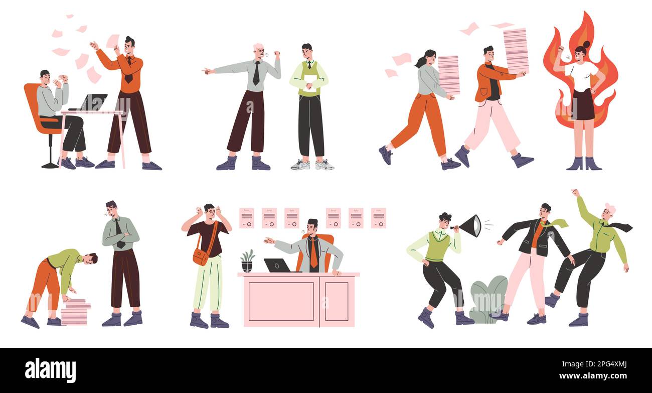 Angry screaming bosses. Workplace abuse. Brutal management. Nervous ...