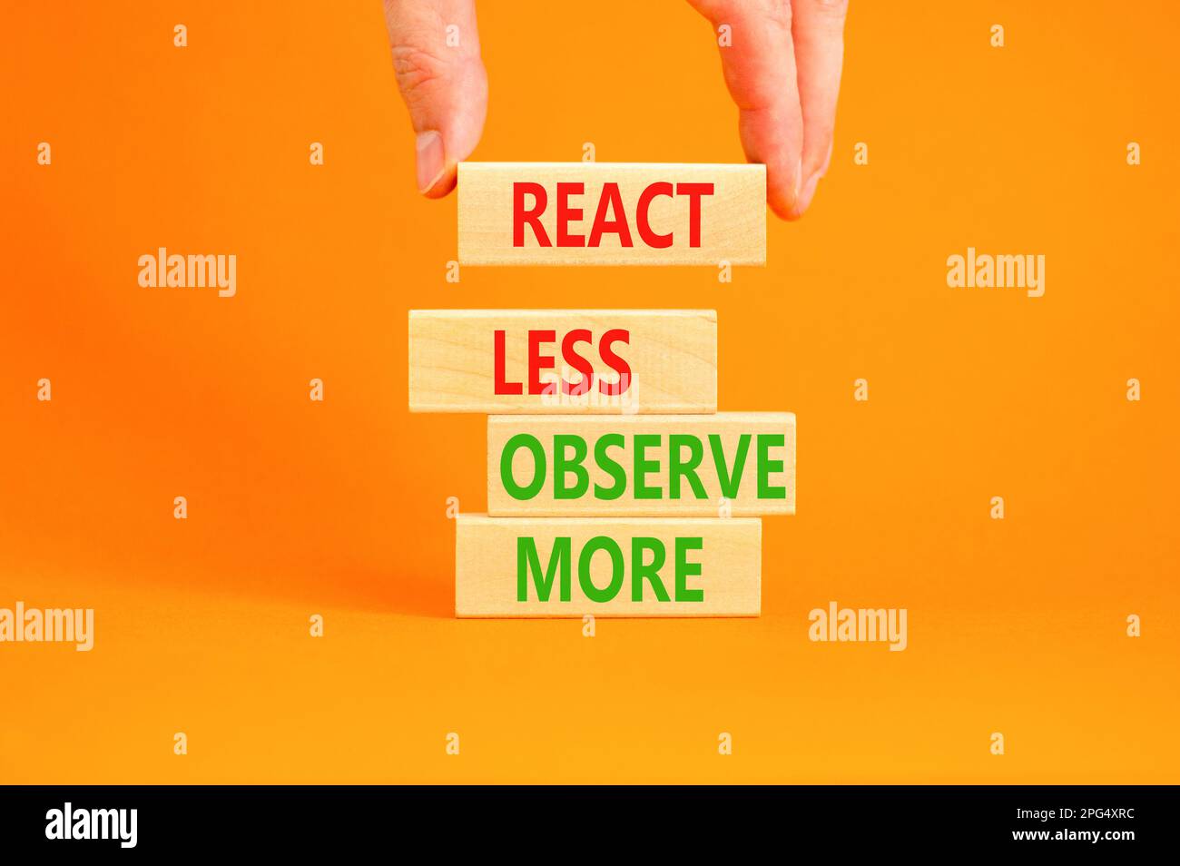 React less observe more symbol. Concept words React less observe more ...