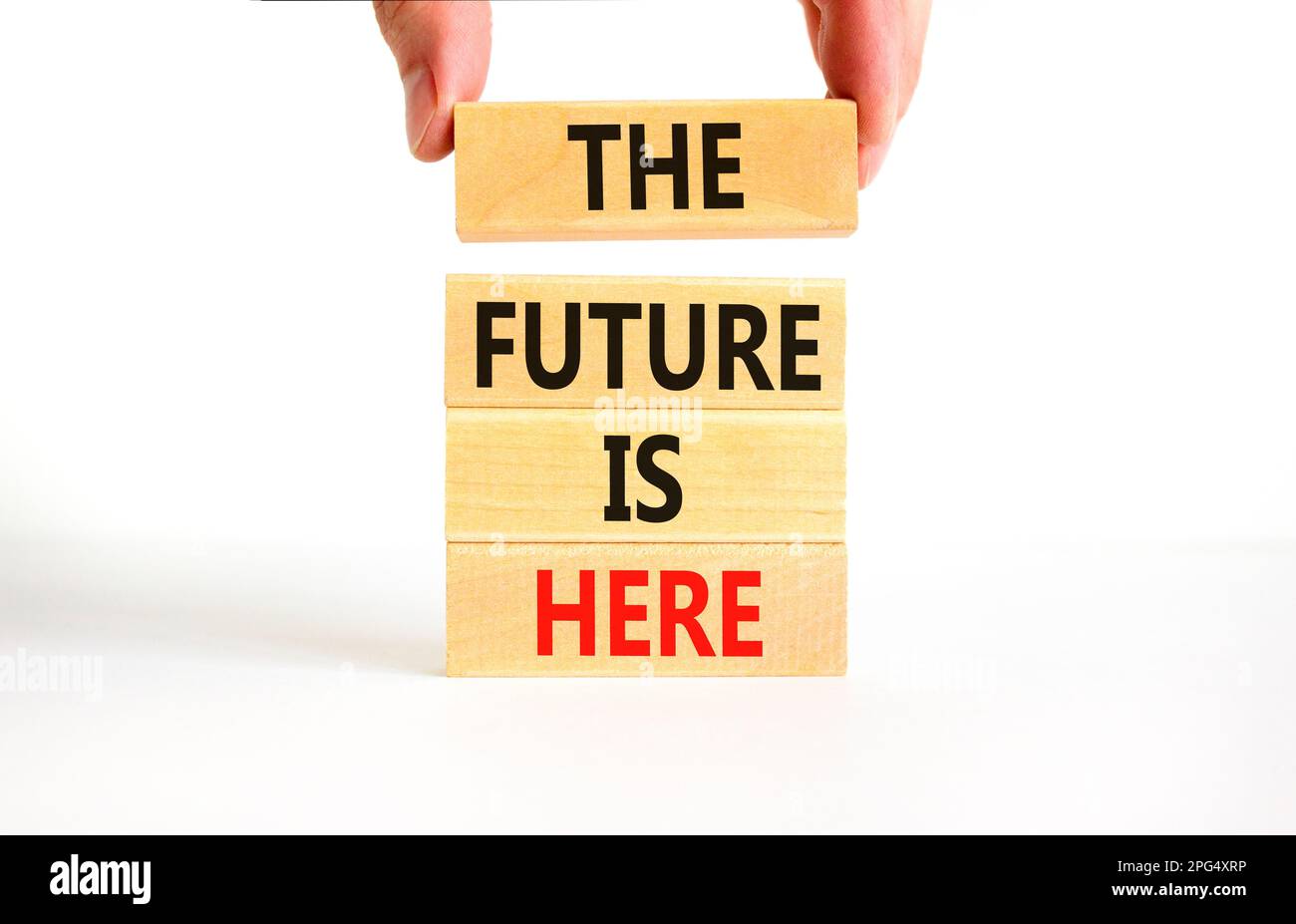 The future is here symbol. Concept words The future is here on wooden ...