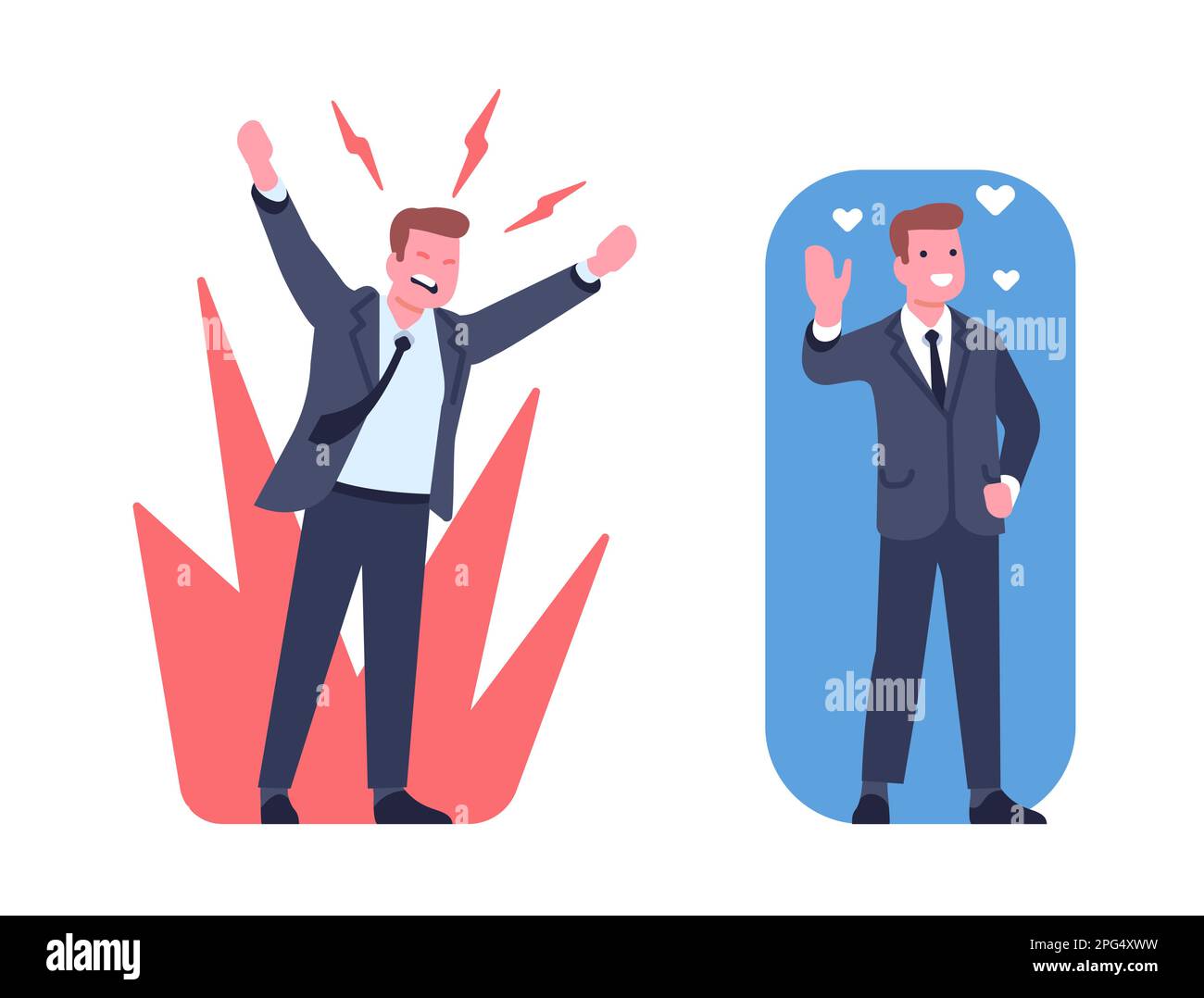 Good and evil manager. Happy or angry boss. Supervisor emotions ...