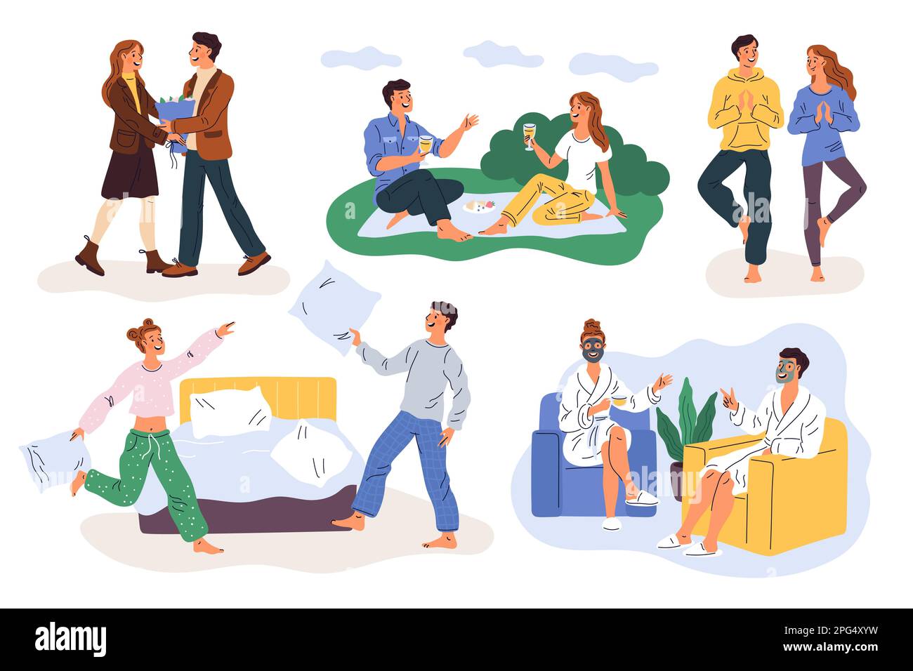 Cute couple spend time together. Friends activities. Guys and girls ...