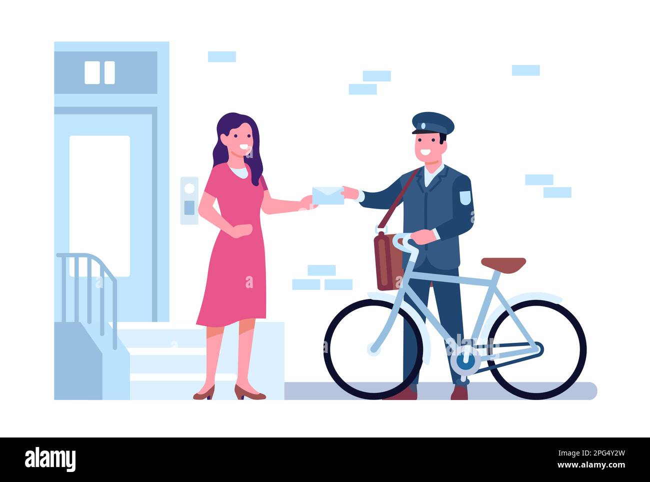 Letter carrier with bag delivered mail to address and gave it woman ...