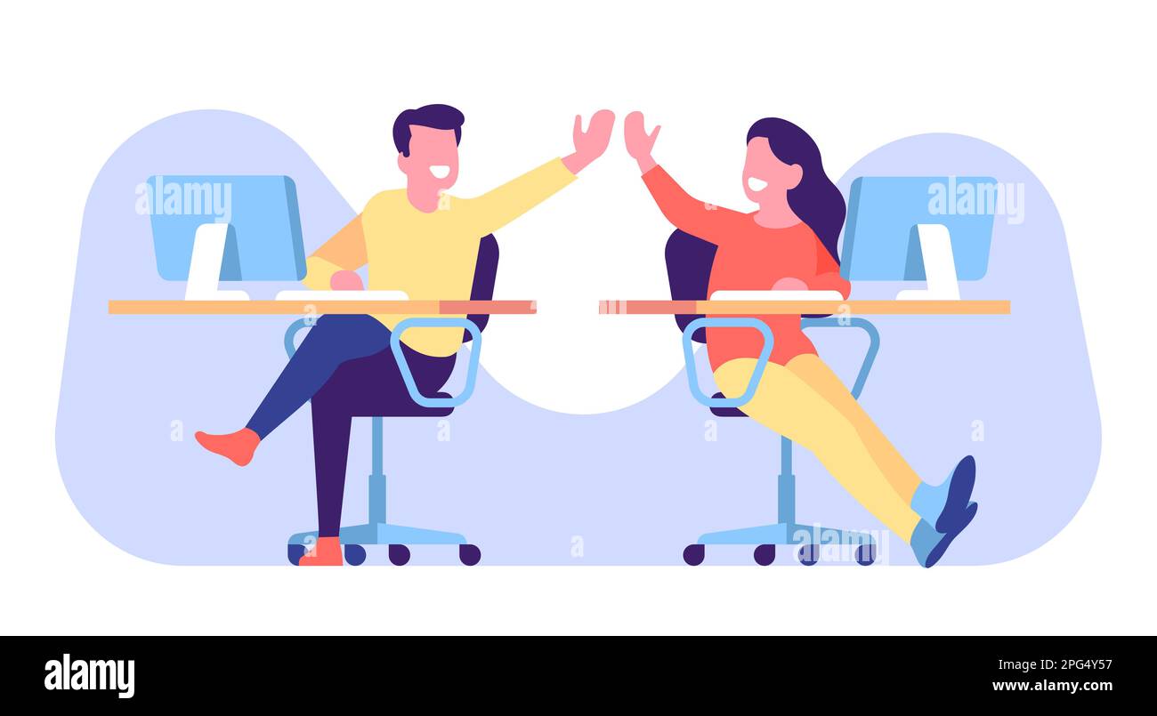 Office workers high five each other as sign of teamwork. People working ...