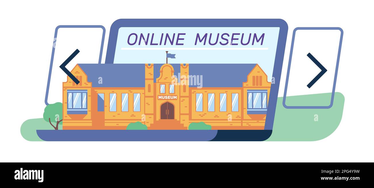 Online museum in modern laptop. Art and history web exhibition showing ...