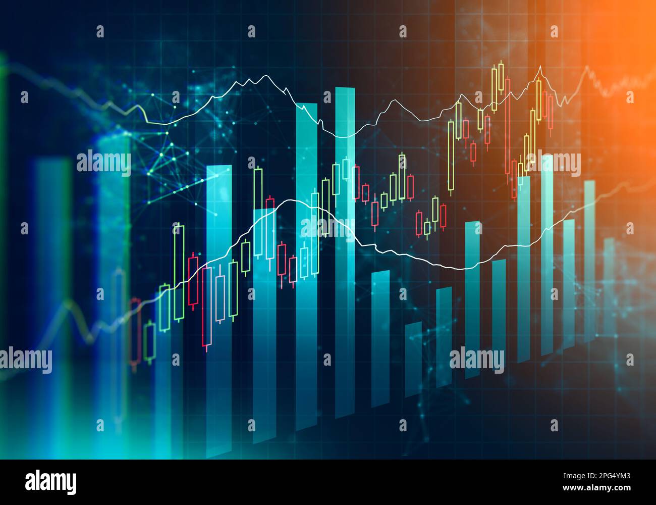 Illustration of global trading market changes. Abstract business chart with downtrend line graph ...