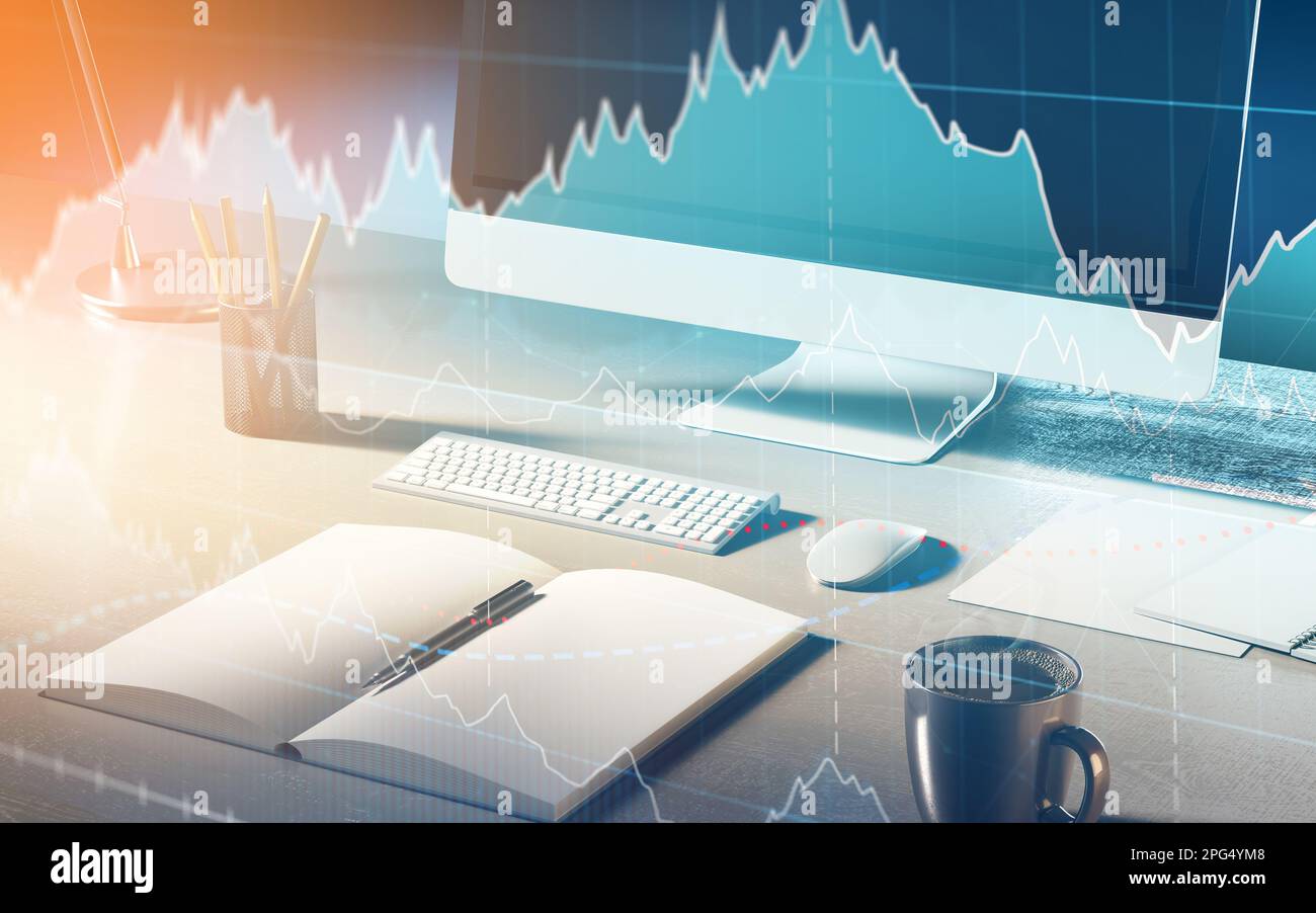 3d rendering stock market concept. Multi exposured illustration of ...