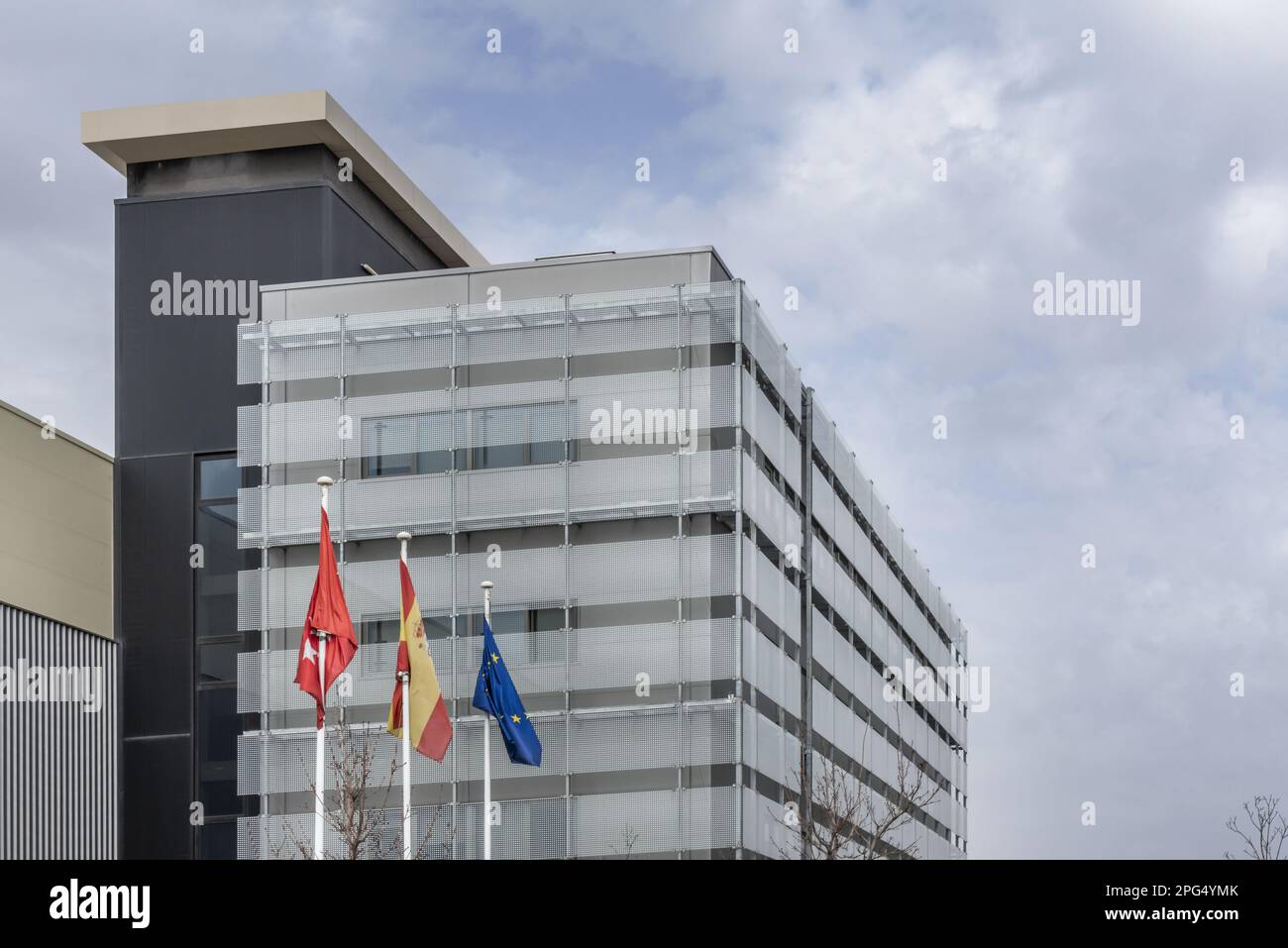 Facade of an office building with protection against sun rays with ...