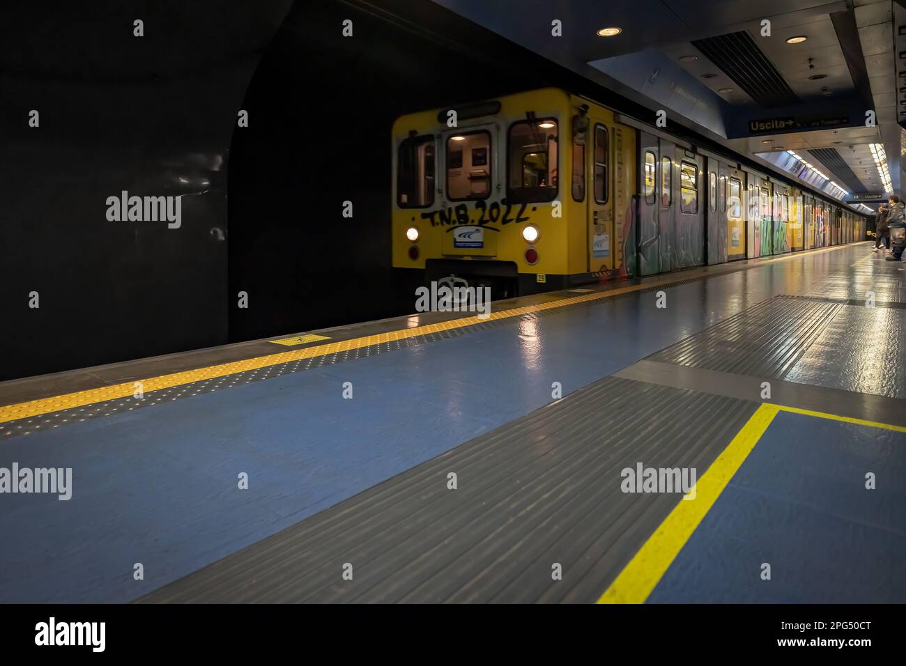 Naples, Italy - March 17, 2023: Metropolitan train arriving at the ...