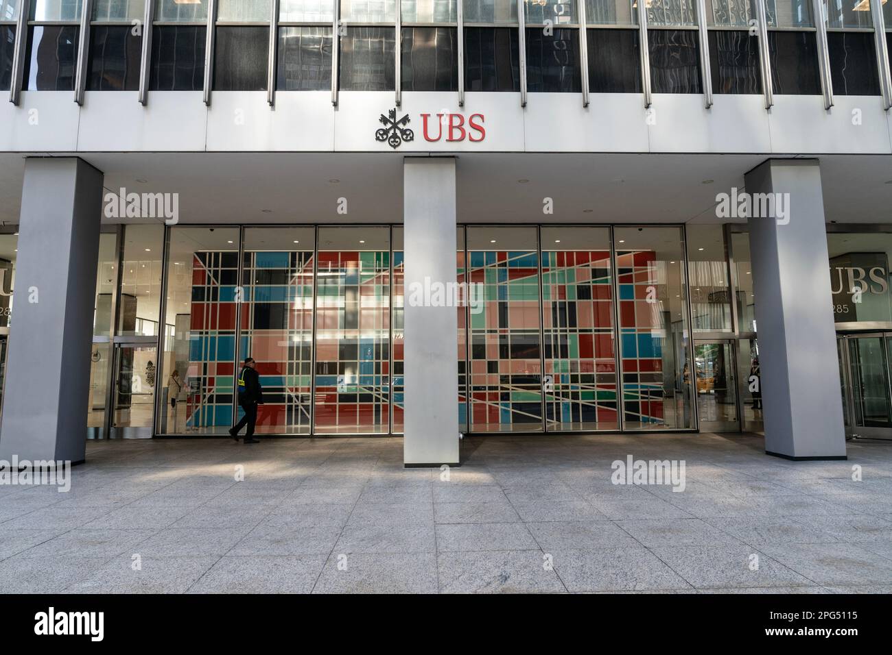 View of UBS Headquarters in New York on 6th Avenue on March 20, 2023 as ...