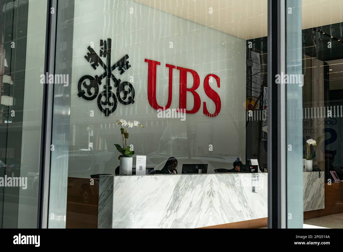 View of UBS Headquarters in New York on 6th Avenue on March 20, 2023 as UBS purchased Credit ...