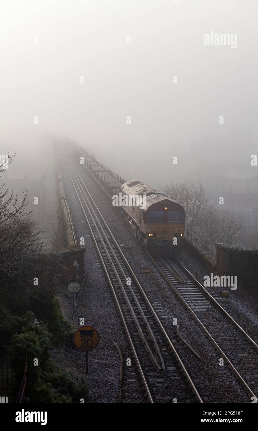 Freight train carrying steel blooms crossing Yarm viaduct, Eaglescliffe ...