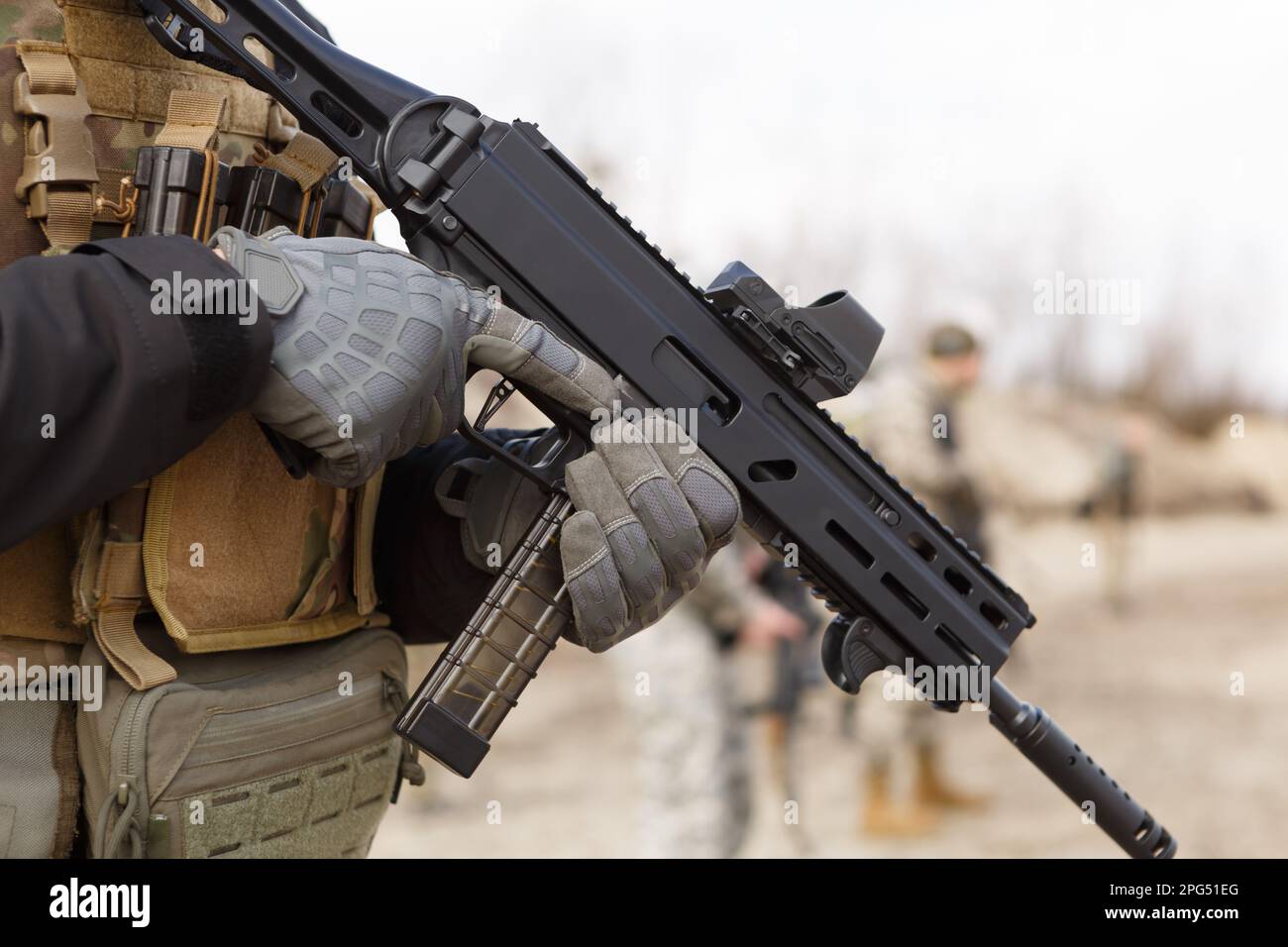 Ukrainian soldier training with modern 9mm submachine gun on military ...