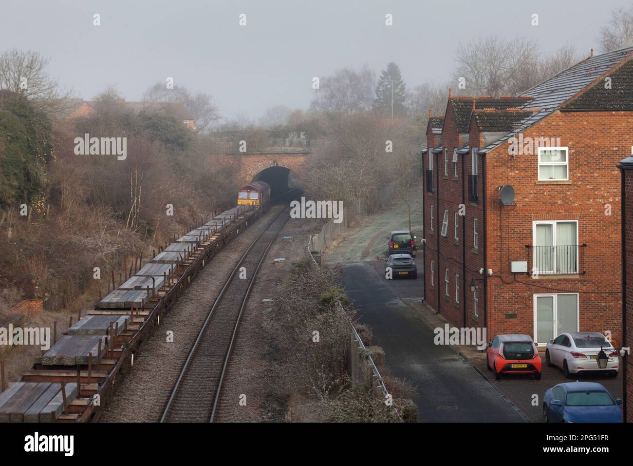Freight train carrying steel blooms entering Yarm Tunnel, Eaglescliffe ...