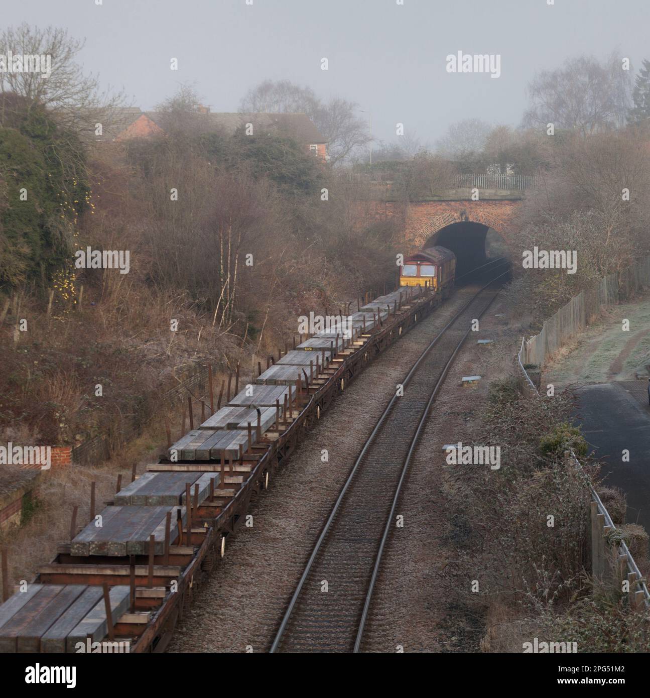 Freight train carrying steel blooms entering Yarm Tunnel, Eaglescliffe ...