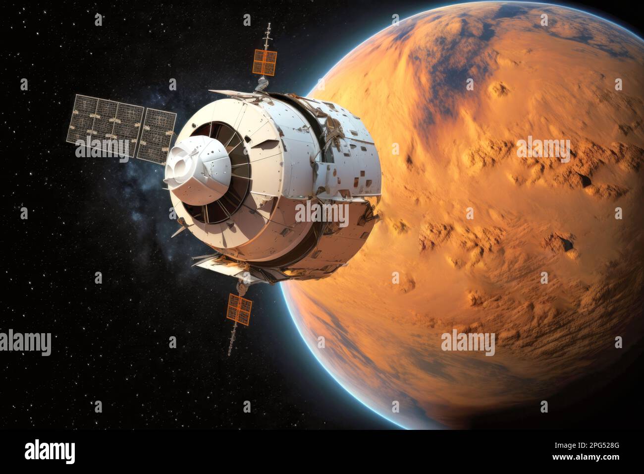 Scientific satellite orbiting Mars planet. Solar system explore mission ...
