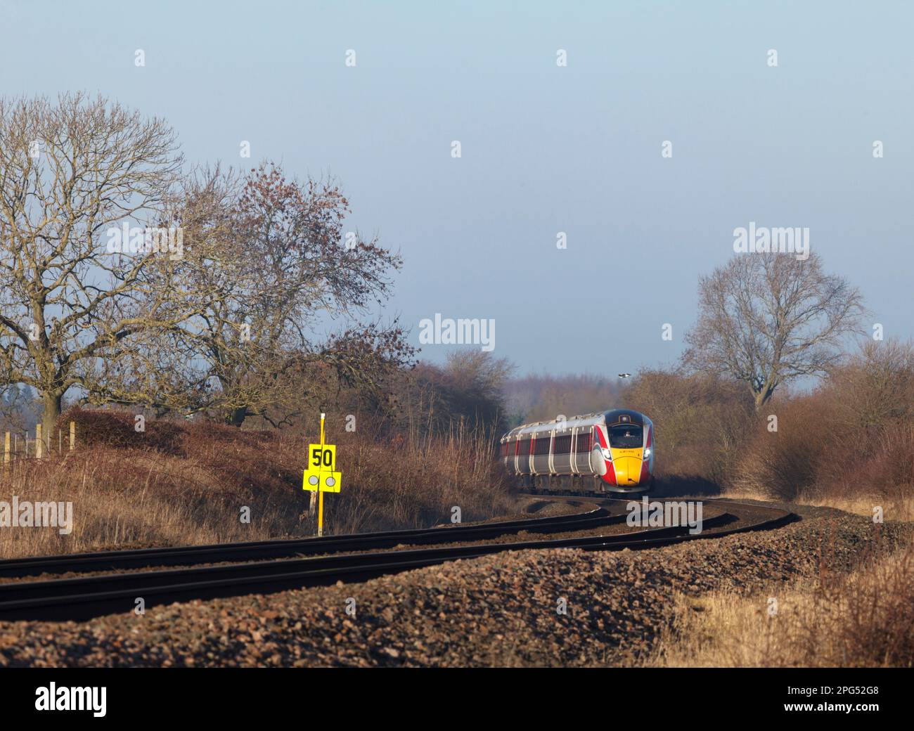 LNER Bi mode Azuma train passing Picton, County Durham with a train ...
