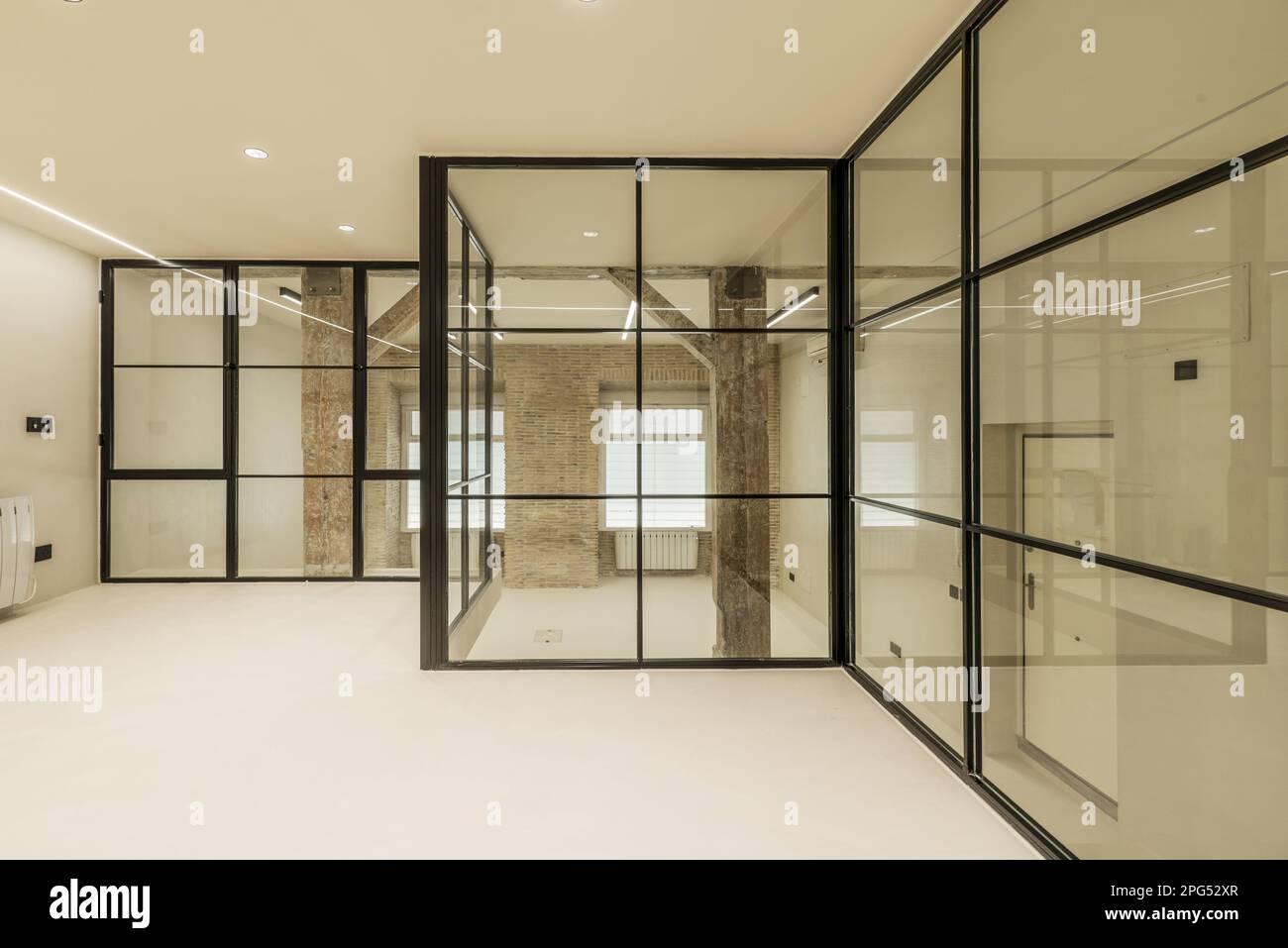 Modern loft apartment with vintage wooden beams and pillars, exposed ...