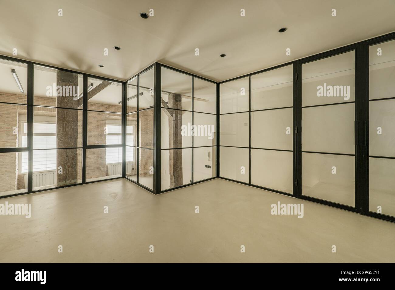 Modern loft apartment with vintage wooden beams and pillars, exposed ...