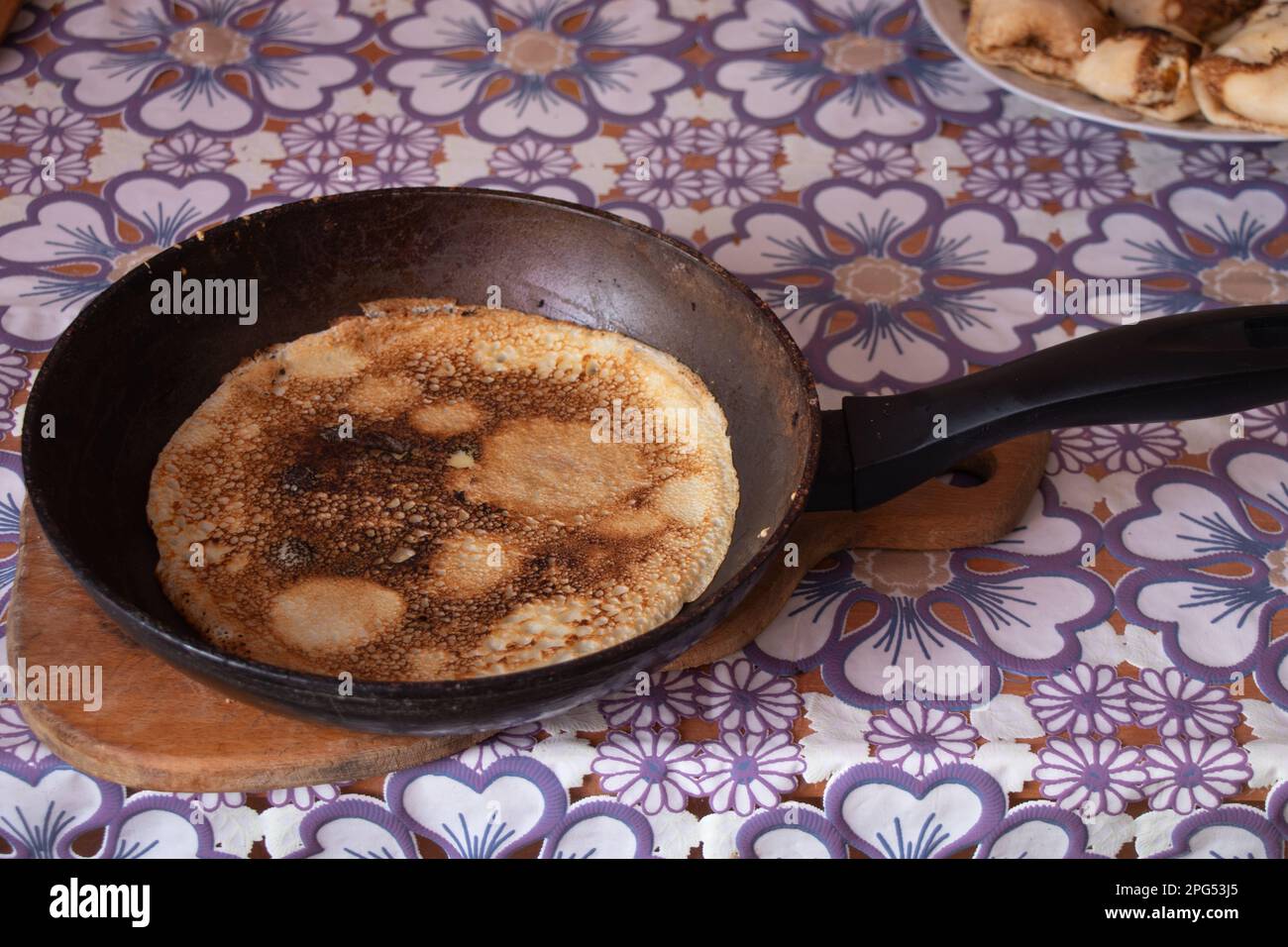 homemade pancakes in the kitchen on the table Stock Photo - Alamy