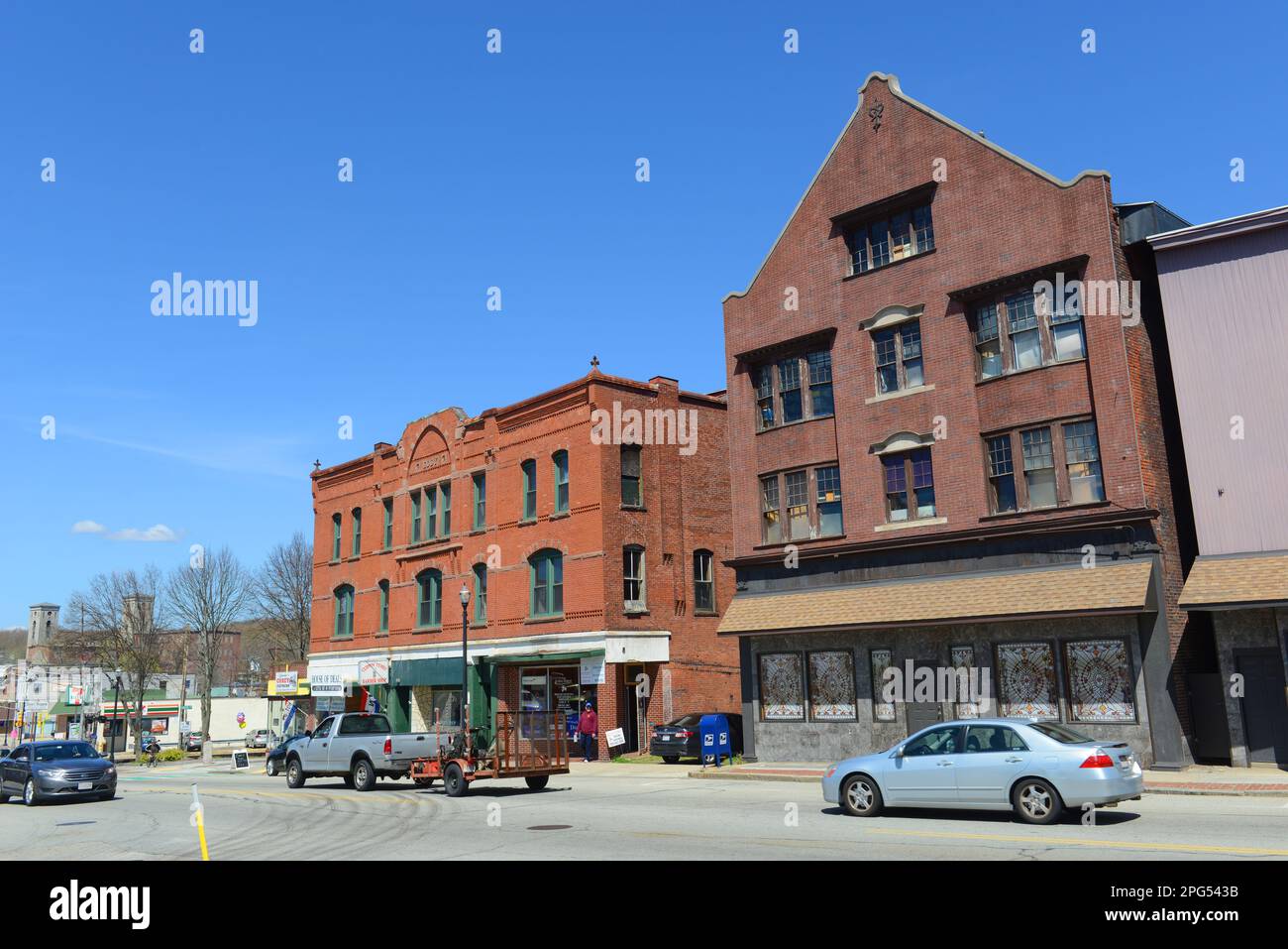 Historic commercial buildings on Main Street in historic town center of ...