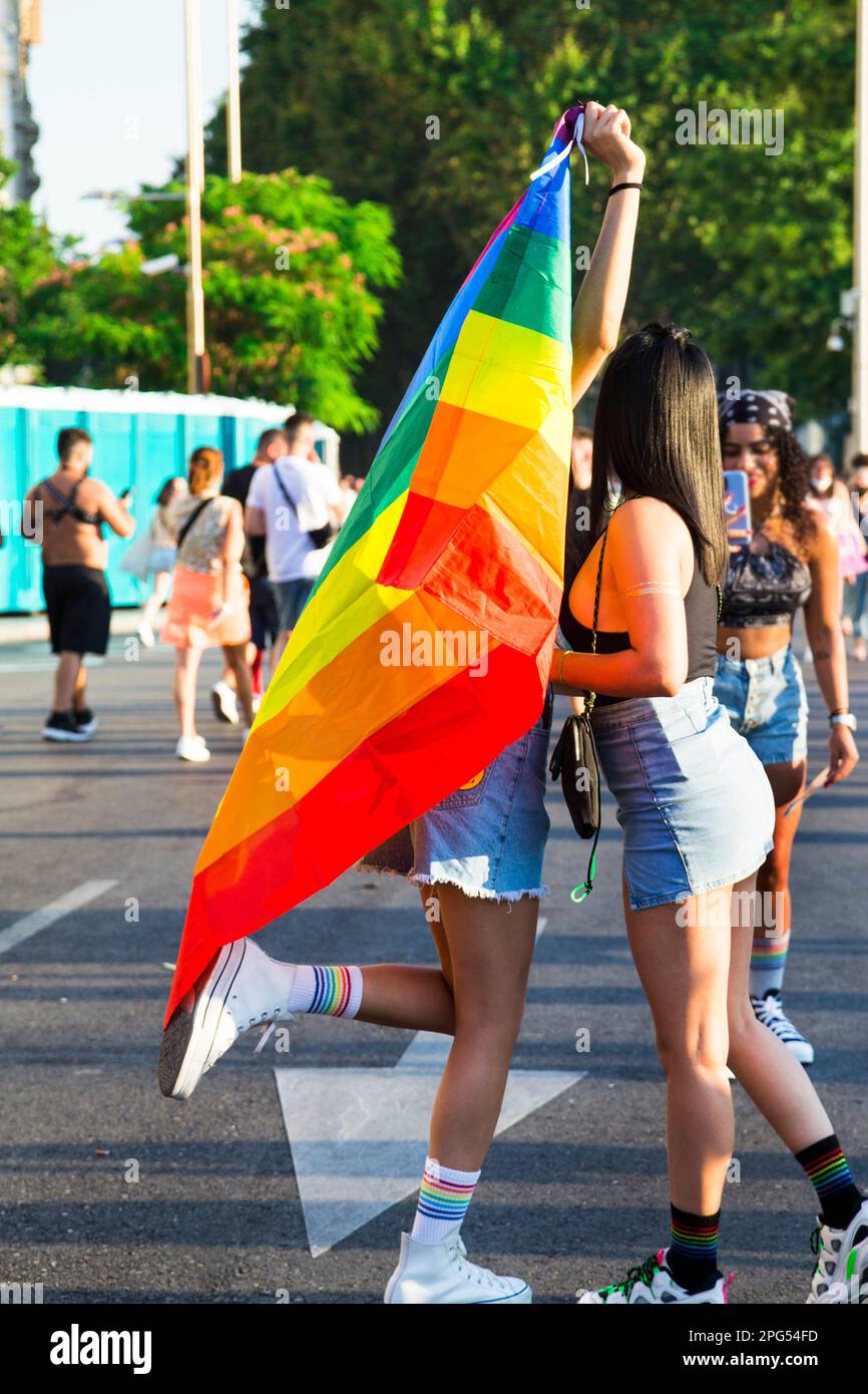 Women dressed in the pride flag at the pride festival. Fight for ...