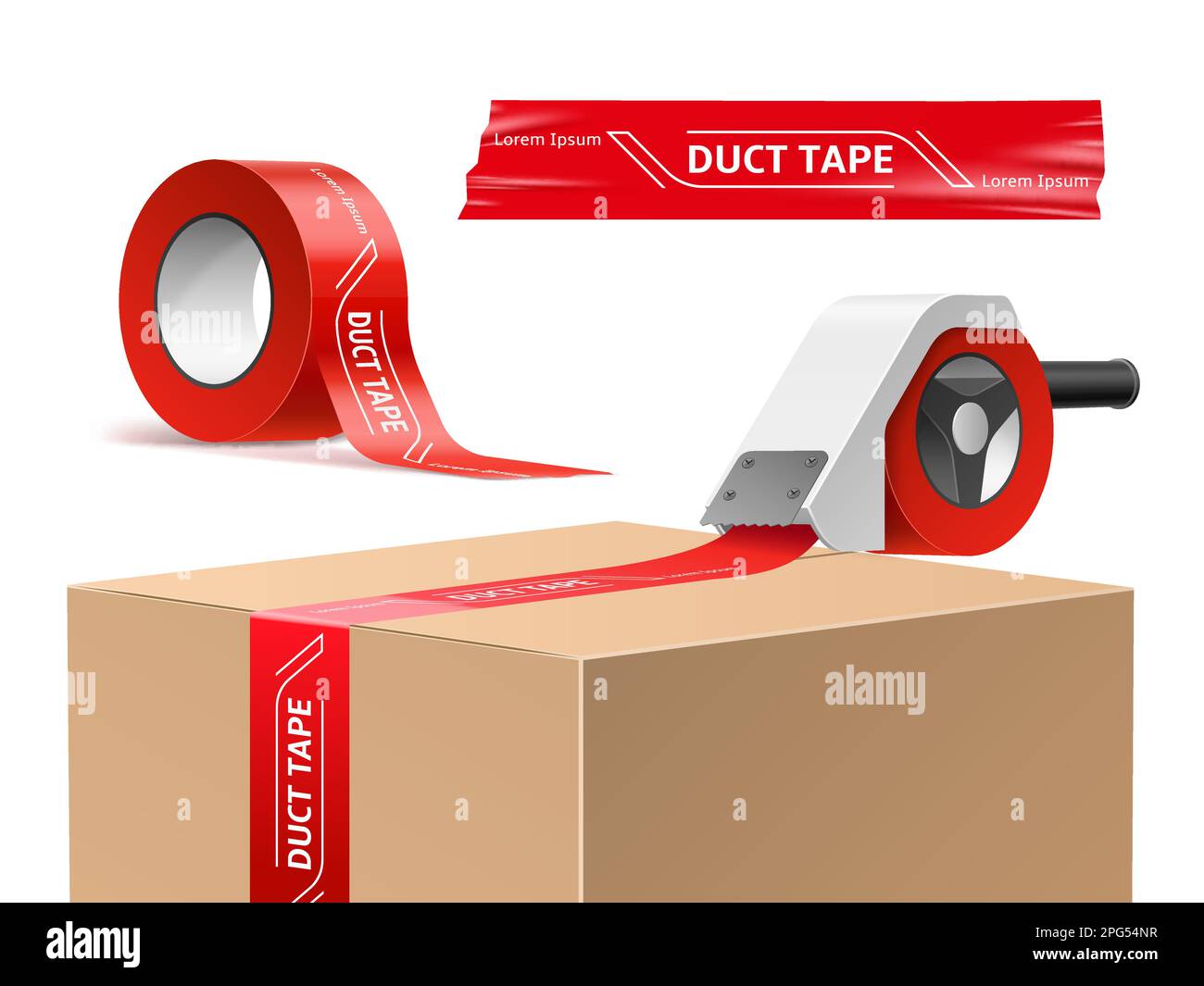 Cardboard box with tape. Realistic packaging, sealing process with ...