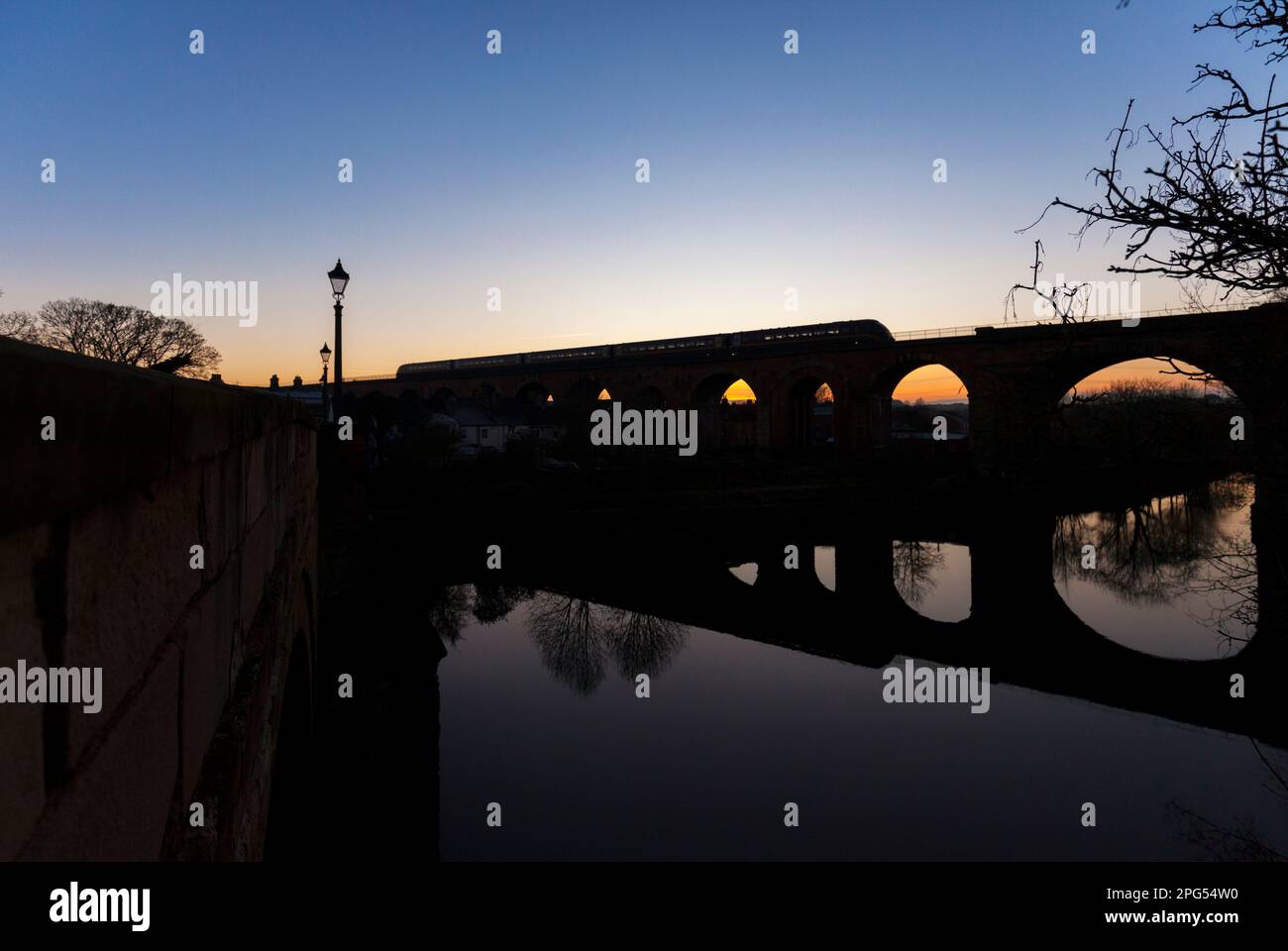 Open access operator Grand central class 180 train crossing Yarm ...