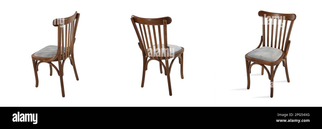Single wooden chair, Single white wooden chair at different angles ...