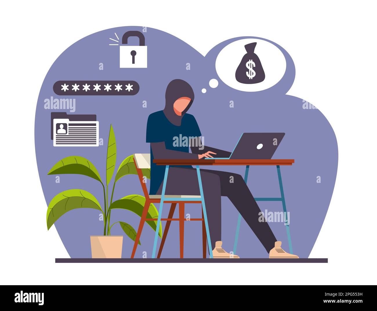 Hacker works on laptop to steal personal data and money. Online crime ...