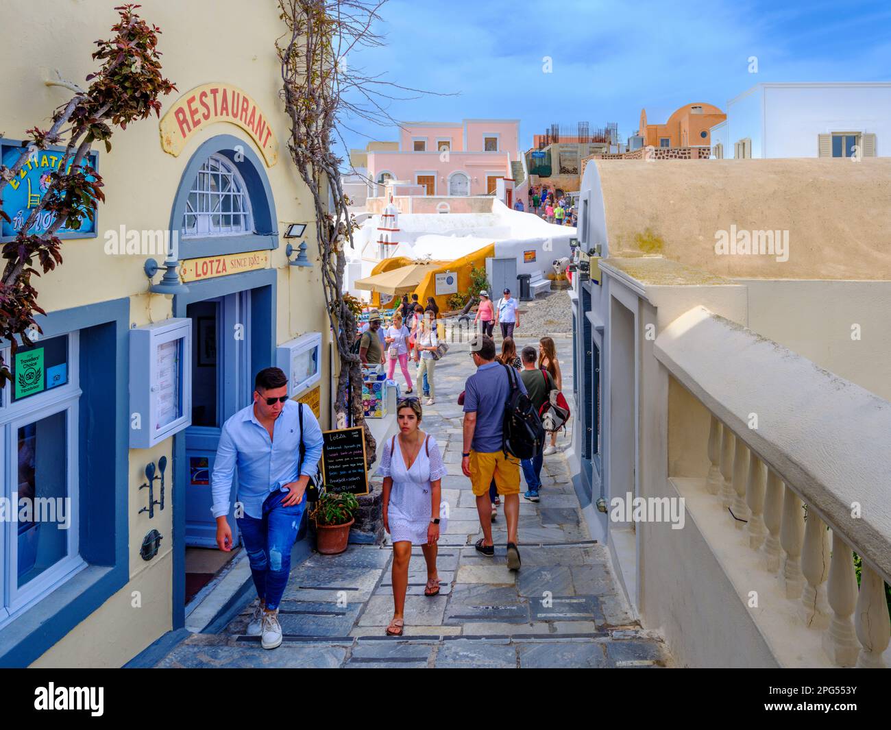 Visitors in Main Street Oia, Santorini , Oia,Greece,Europe Aegean Sea ...