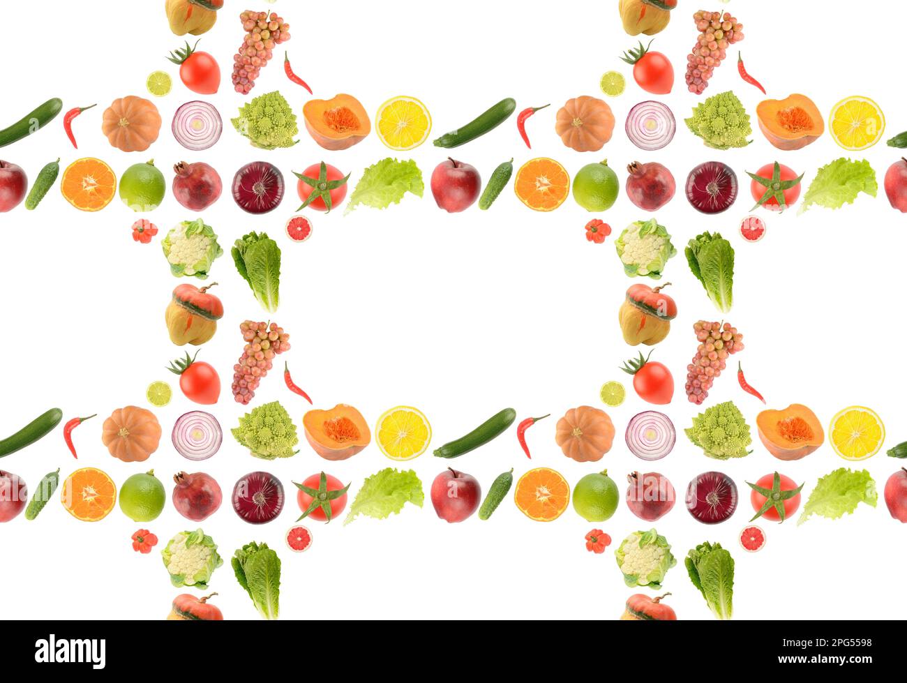 Seamless pattern of vegetables, fruits and berries isolated on white ...