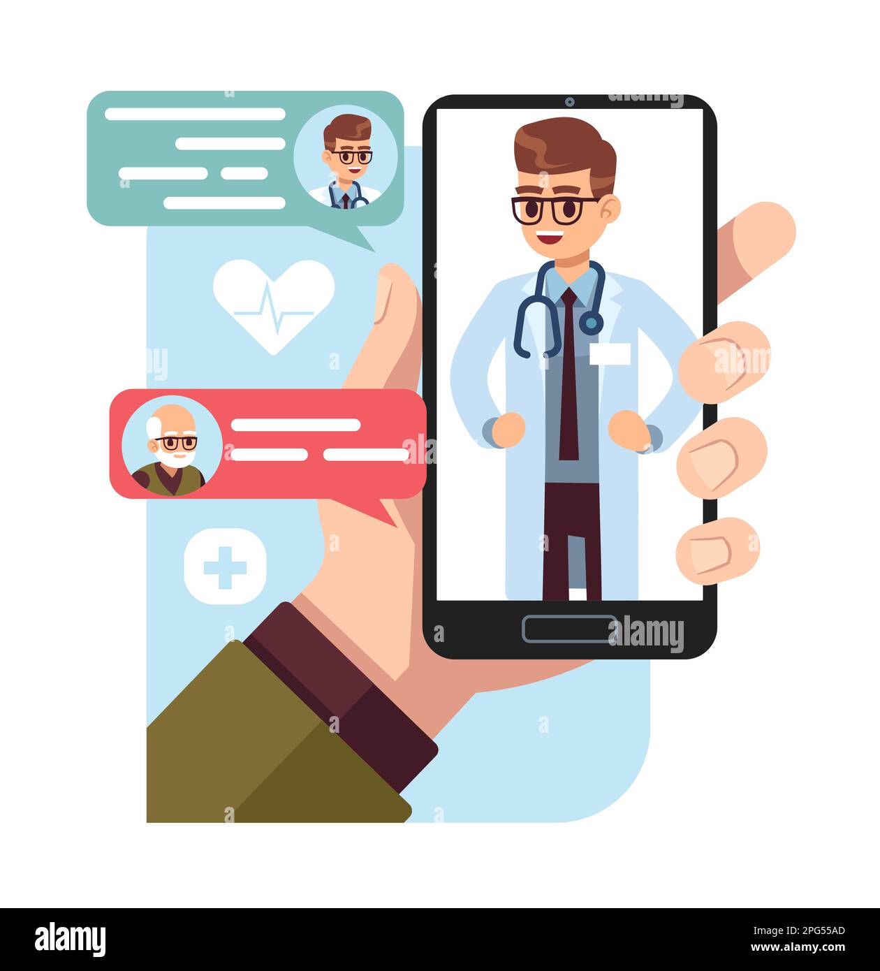 Online consultation of an old man with doctor, smartphone with man on ...