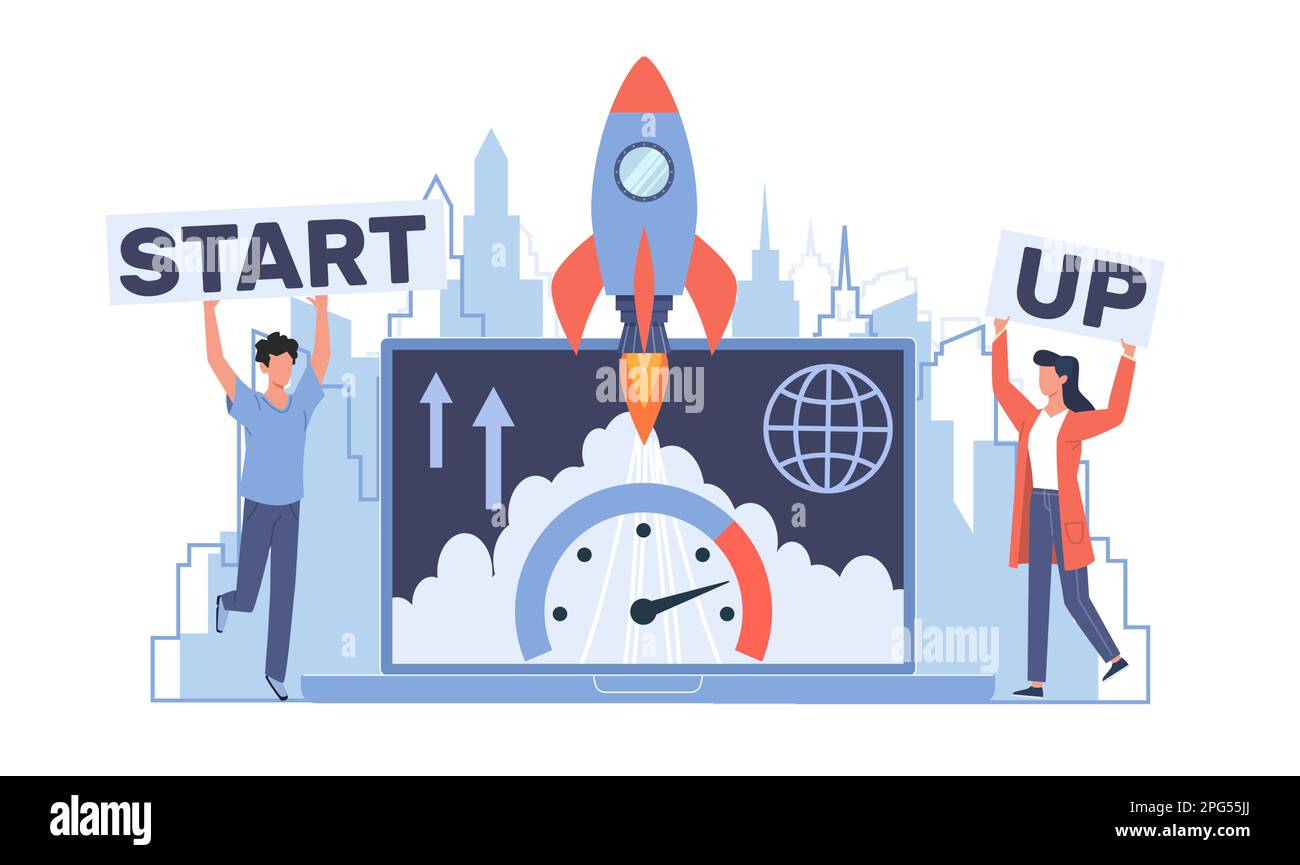 Starting new business project, startup innovation business. Huge laptop ...