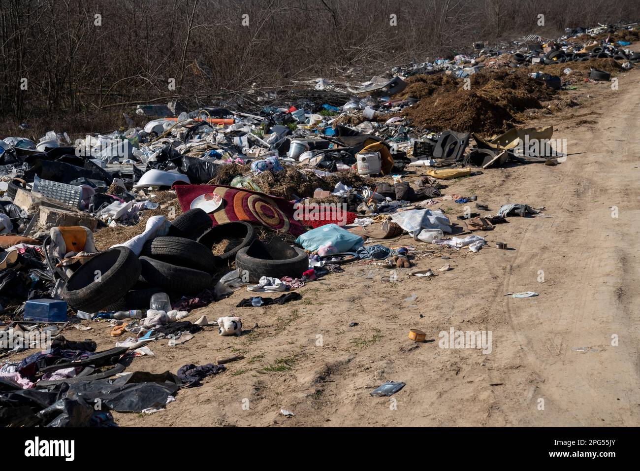 Amazing ecological pollution in Hungary. Near a town, there is a lot of ...