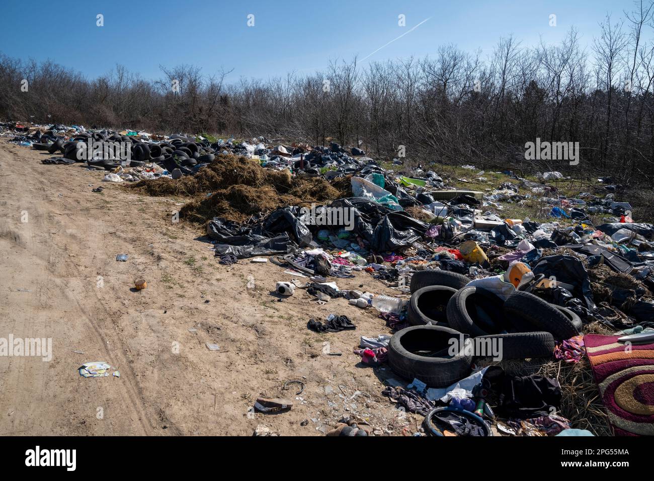 Amazing ecological pollution in Hungary. Near a town, there is a lot of ...