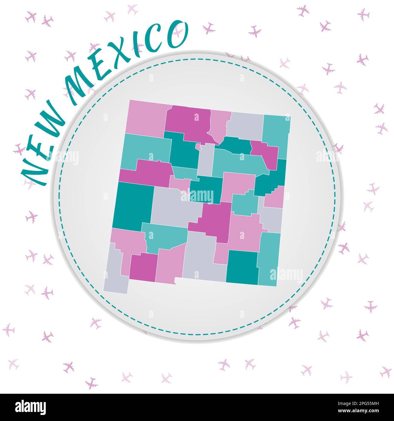 New Mexico map design. Map of the US state with regions in emerald ...