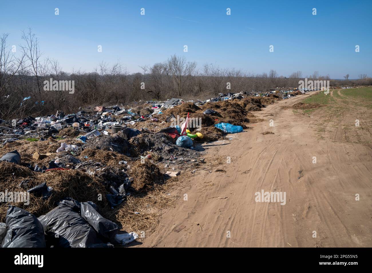 Amazing ecological pollution in Hungary. Near a town, there is a lot of ...