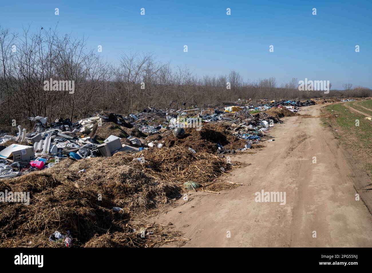 Amazing ecological pollution in Hungary. Near a town, there is a lot of ...